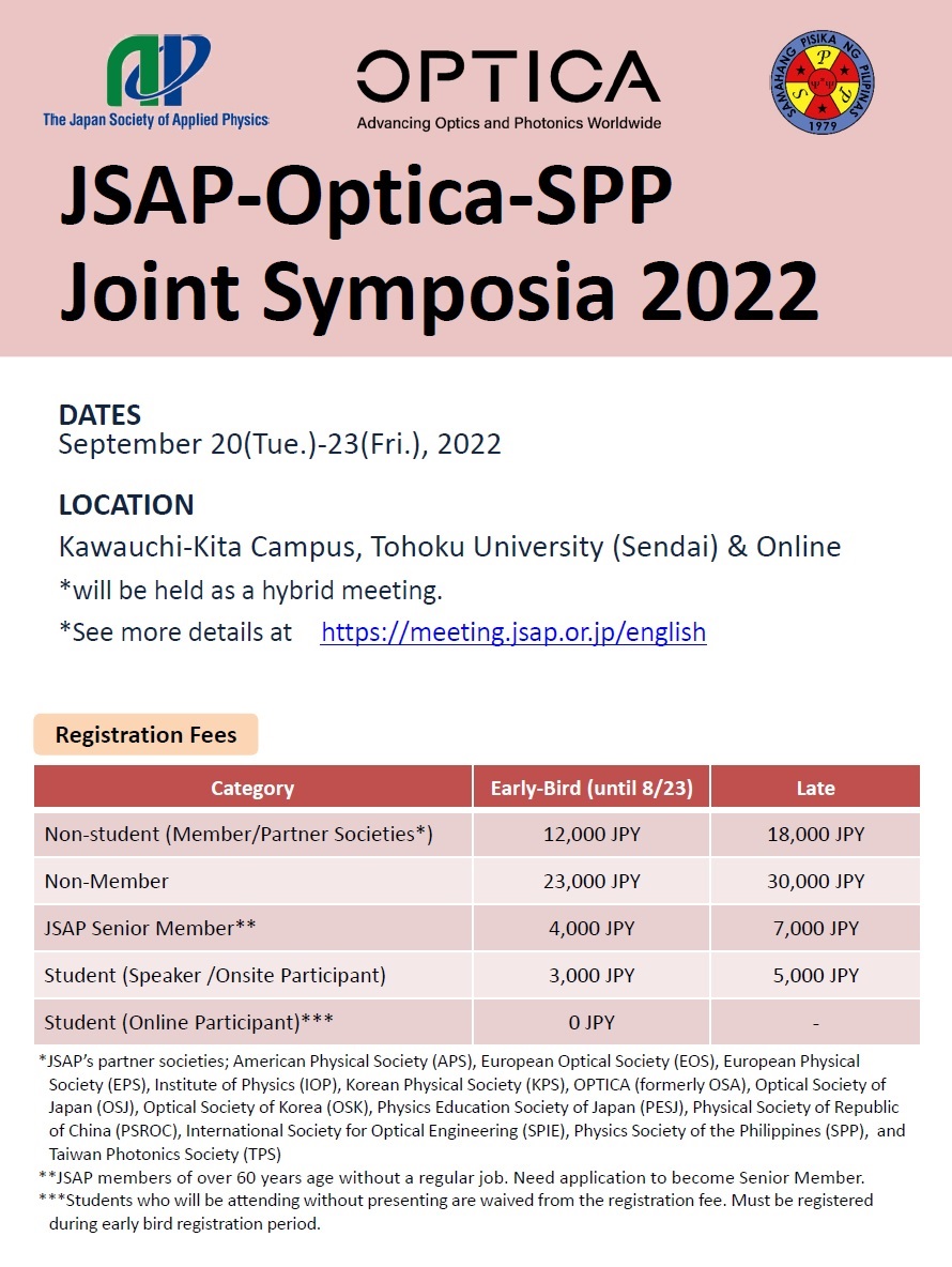 JSAP-Optica-SPP Joint Symposia 2022 – Samahang Pisika ng Pilipinas